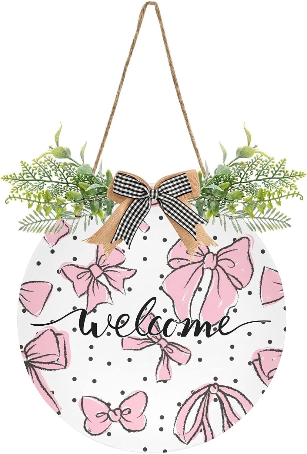 Welcome Sign Hanging Plaque Sign Bow Pink Porch Wall Front Door Garden ...