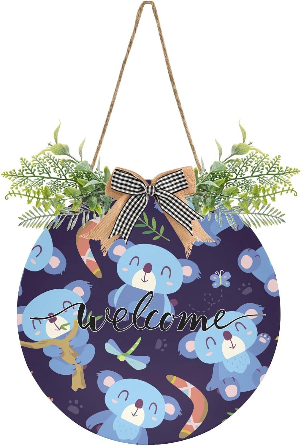 Welcome Sign Hanging Plaque Sign Cartoon Koala Blue Porch Wall Front ...