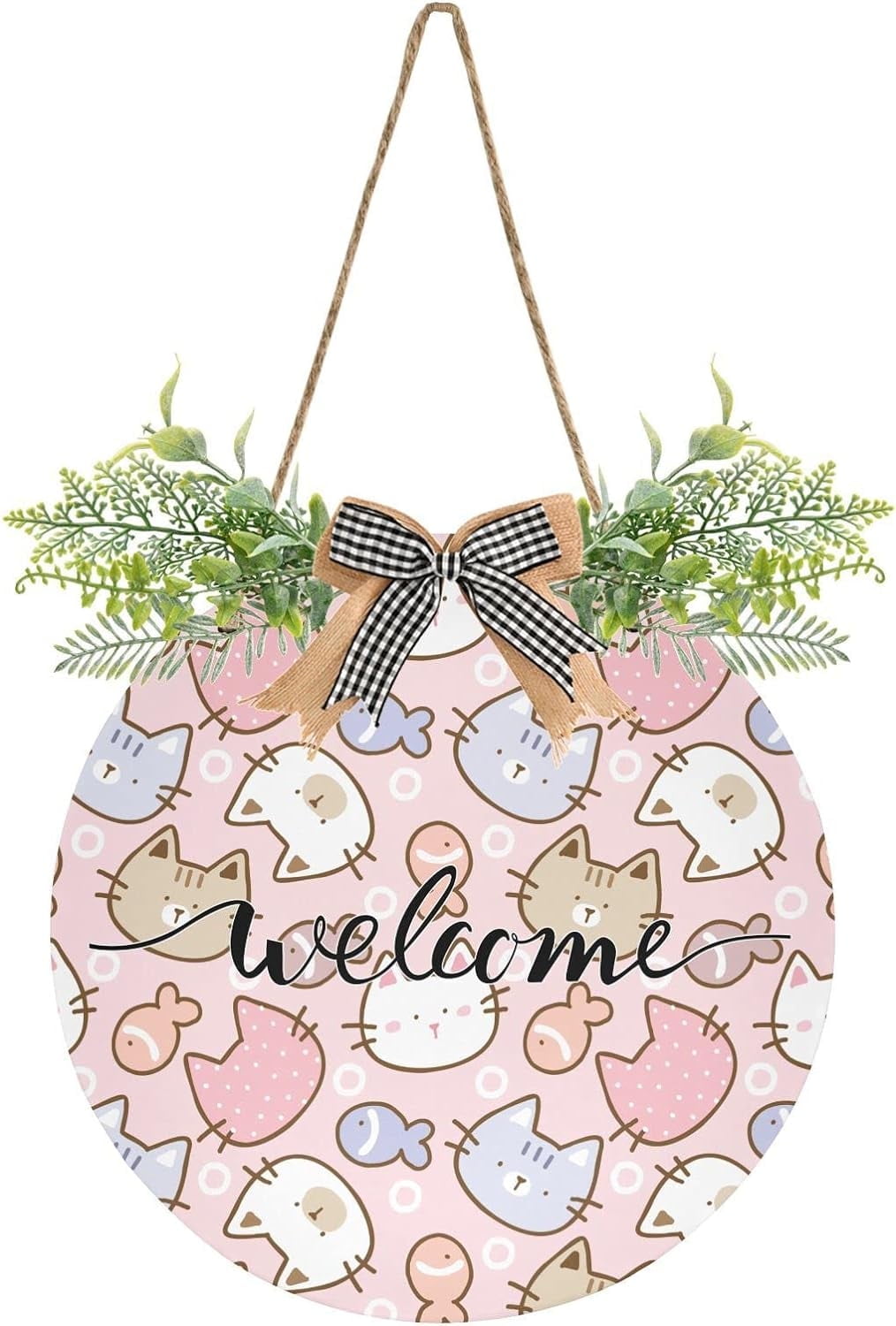 Welcome Sign Hanging Plaque Sign Cat and Fish Porch Wall Front Door ...