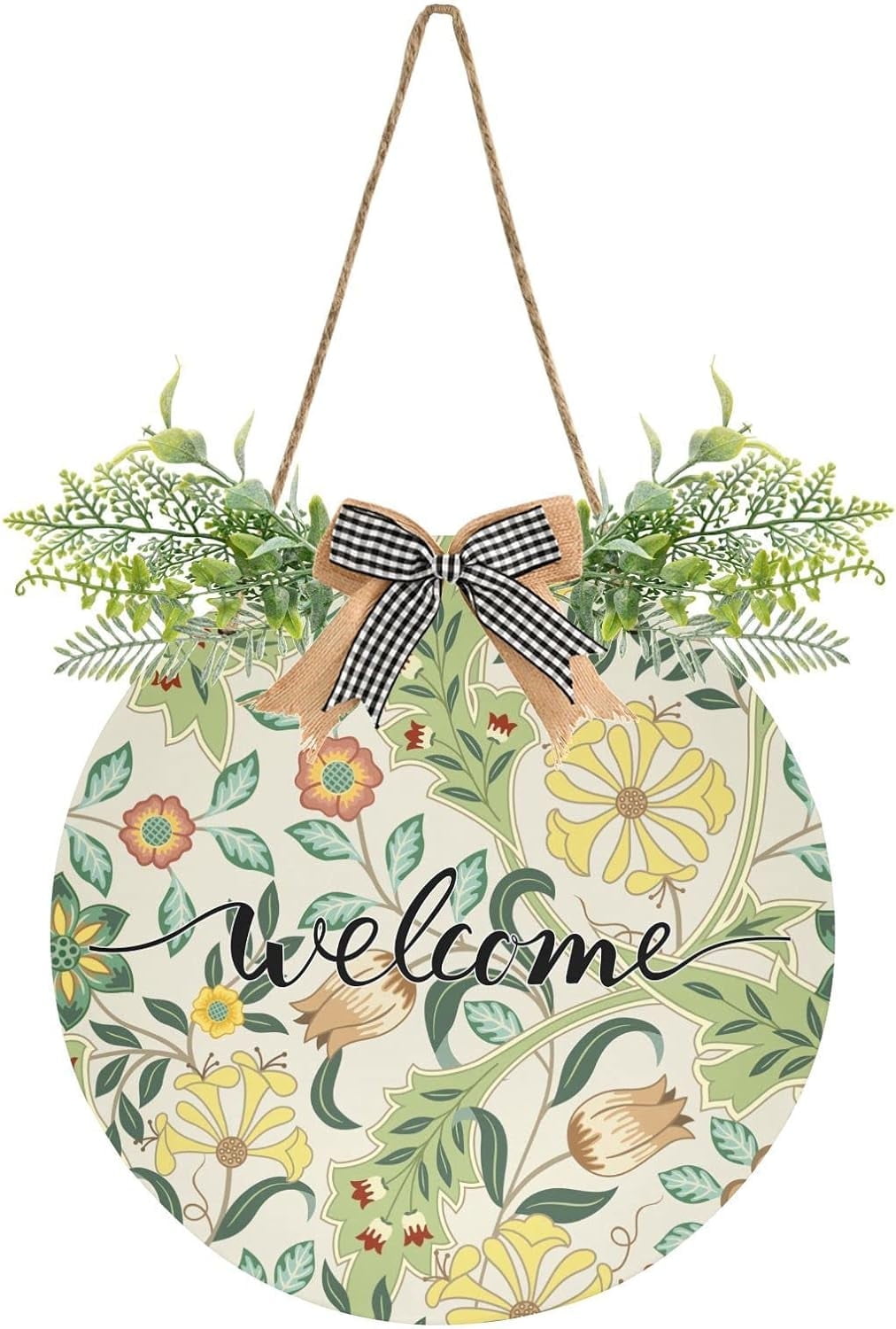 Welcome Sign Hanging Plaque Sign Light Flowers Porch Wall Front Door ...