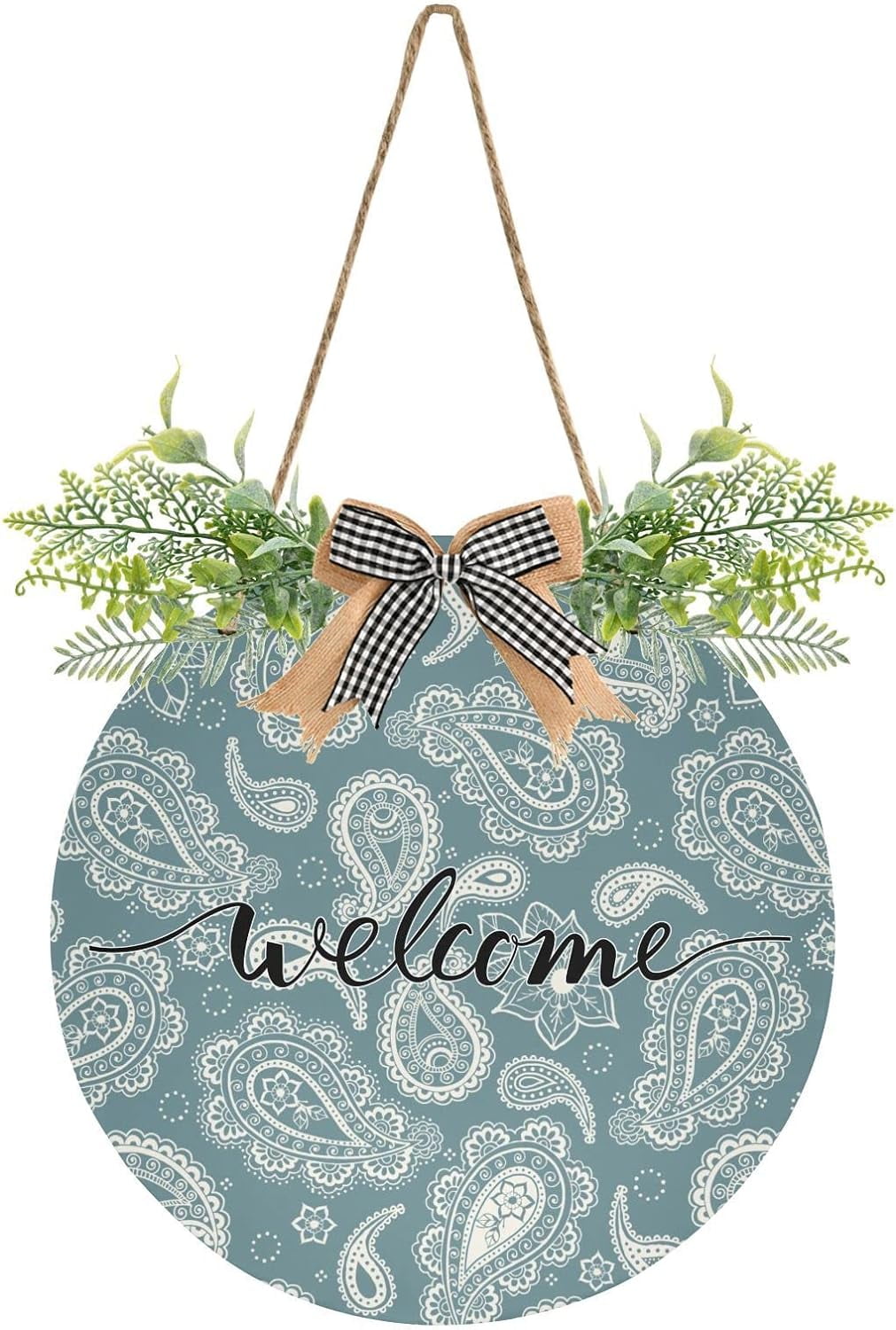 Welcome Sign Hanging Plaque Sign Paisley Print Porch Wall Front Door ...