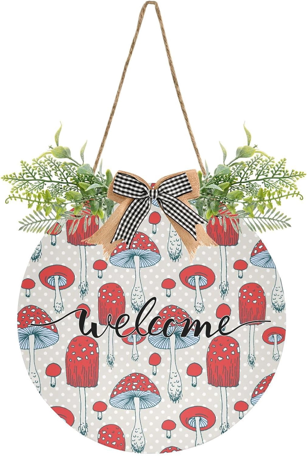 Welcome Sign Hanging Plaque Sign Red Mushroom Porch Wall Front Door ...
