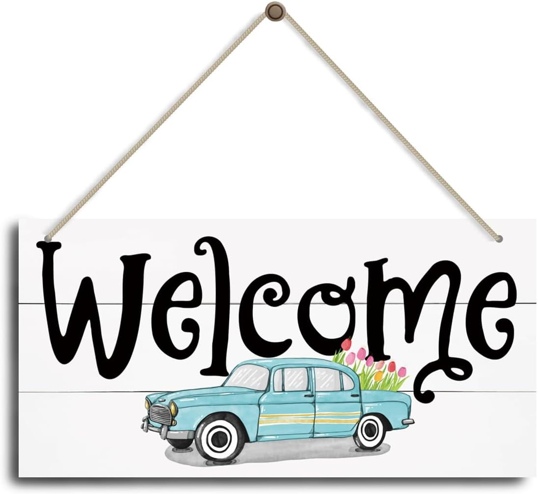 Welcome Sign, Hanging Wood Plaque With Rope, Decorative Wall Plaque ...