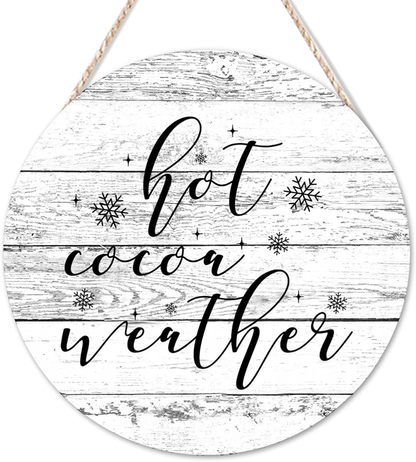 Welcome Sign Hot Cocoa Weather Round Wooden Sign Wood Plank Hanging ...