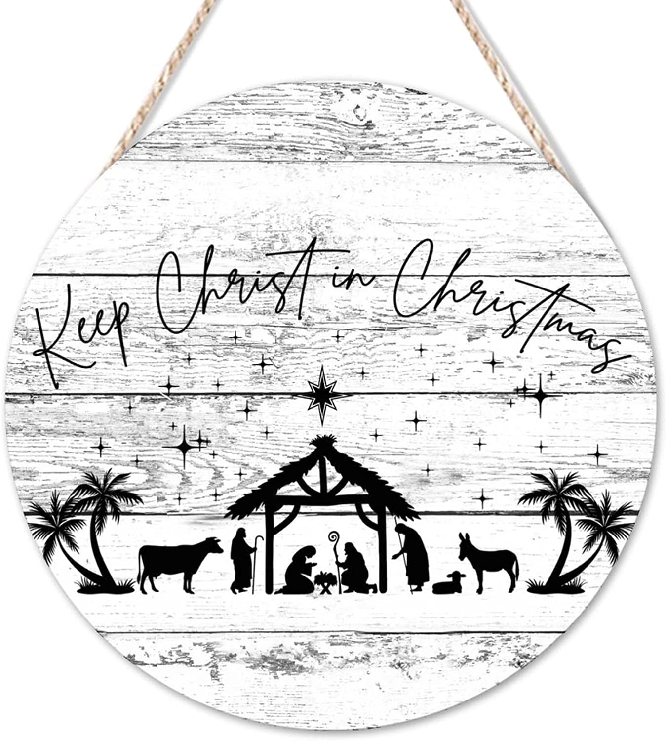 Welcome Sign Keep Christ in Christmas Round Wooden Signs Wall Sign ...