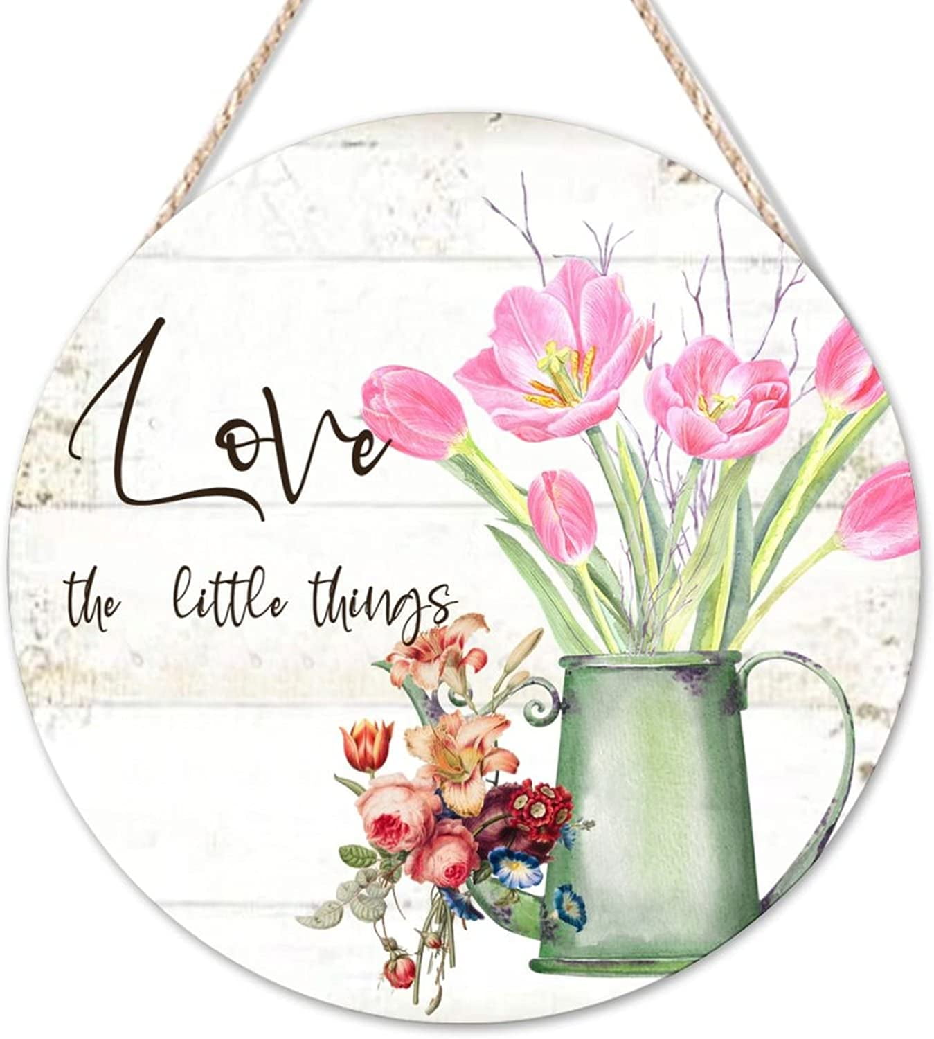 Welcome Sign Love The Little Things Round Wooden Signs Farmhouse Spring ...