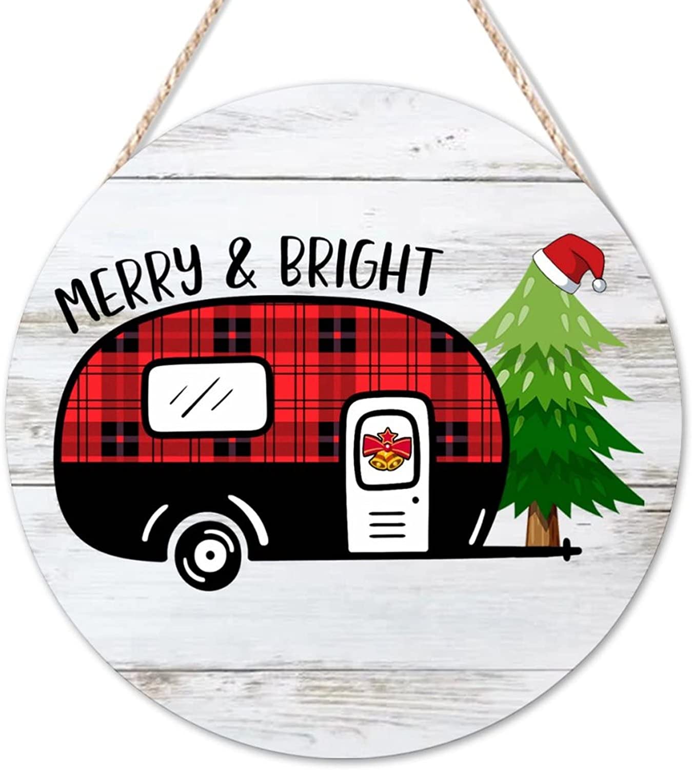 Welcome Sign Merry and Bright Round Wooden Sign Vintage Christmas ...