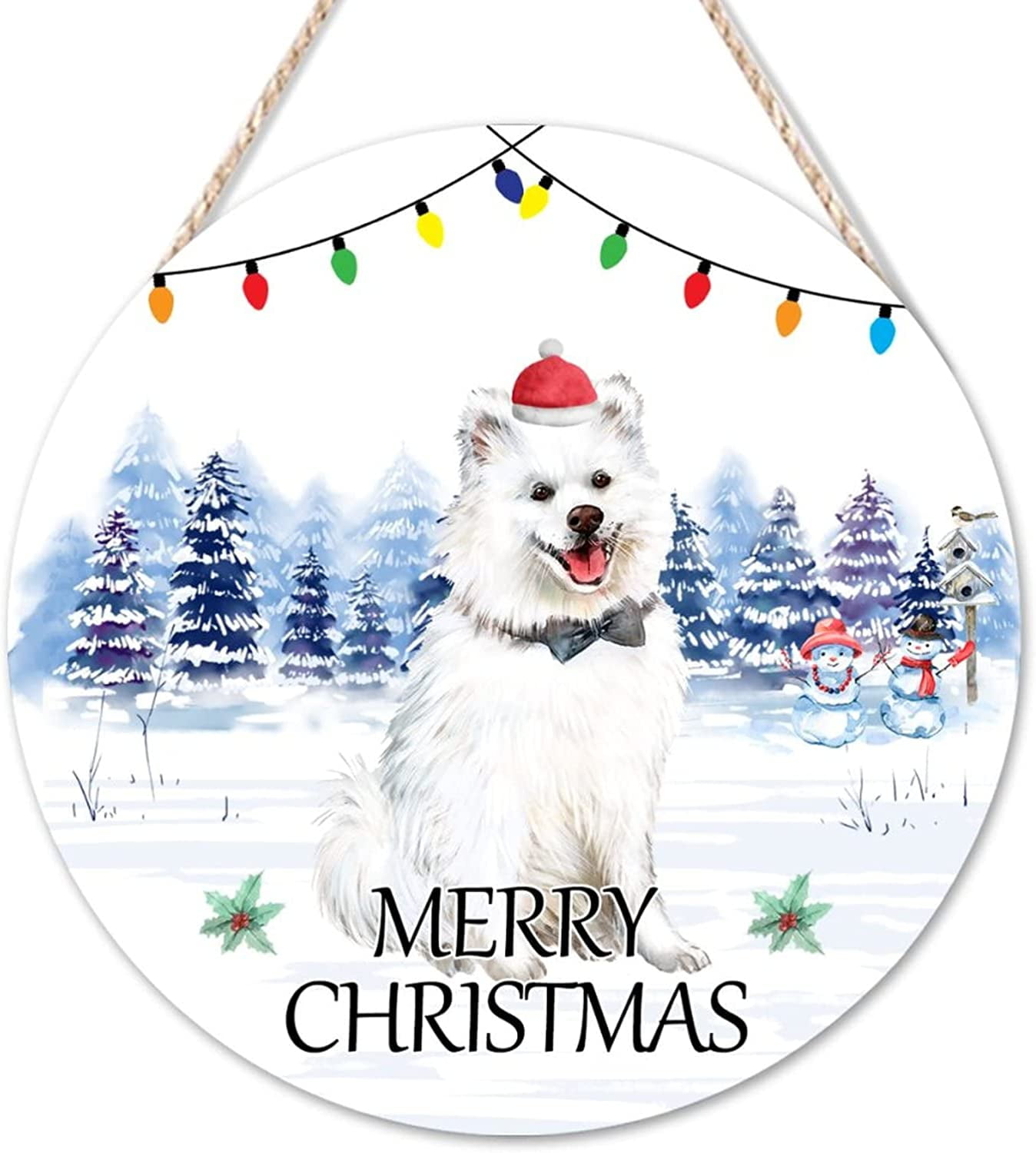 Welcome Sign Merry Christmas with Pug Dog Round Wooden Signs Santa is ...