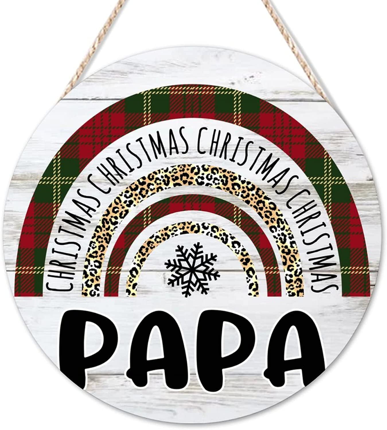 Welcome Sign Merry Christmas Round Wood Signs Buffalo Plaid Leopard ...