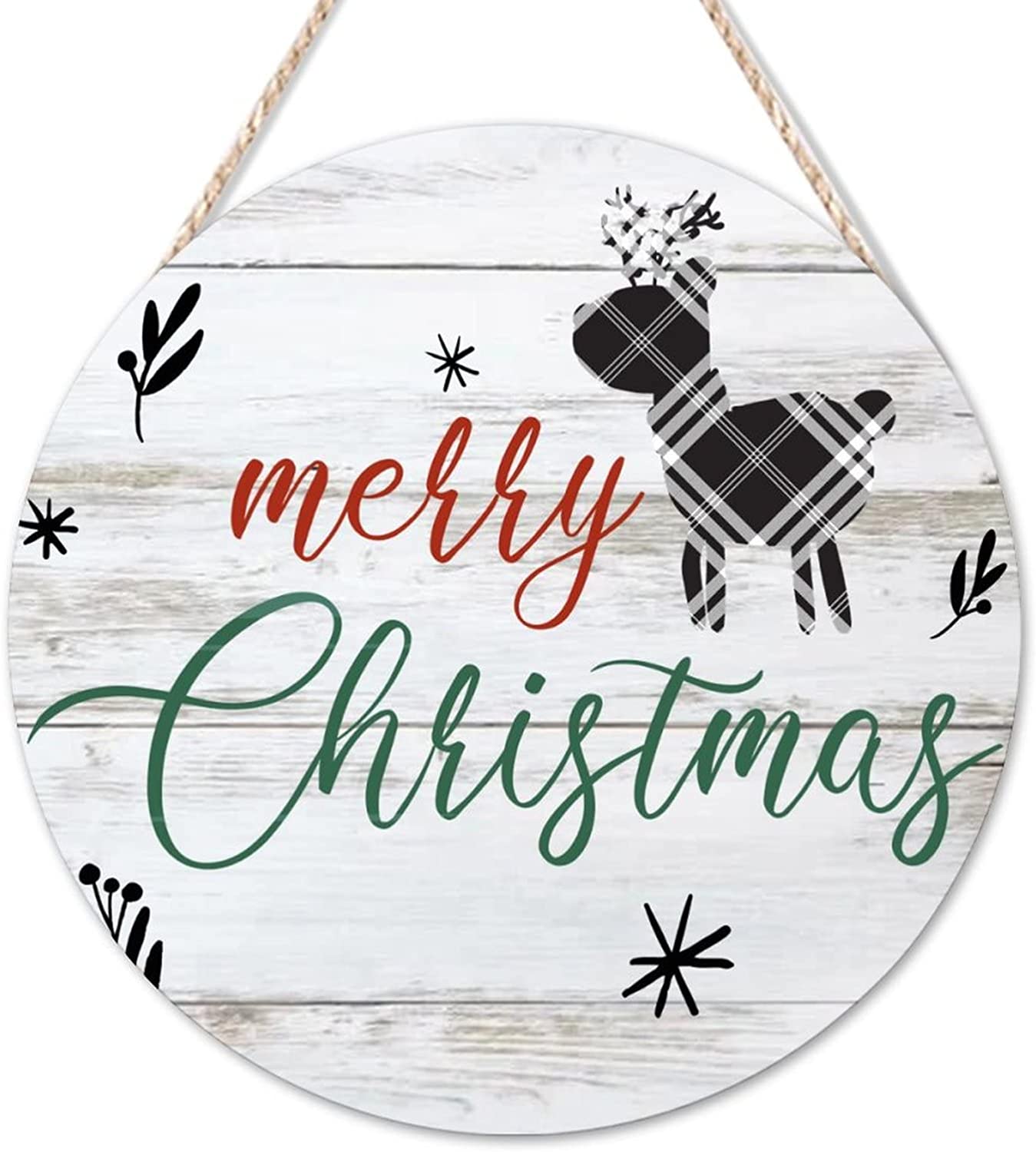 Welcome Sign Merry Christmas Round Wood Signs Winter Buffalo Plaid ...