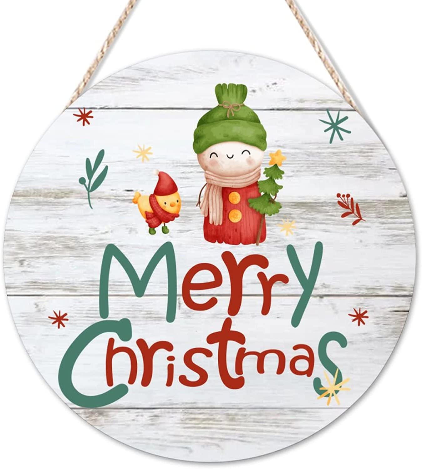 Welcome Sign Merry Christmas Round Wood Sign Vintage Christmas Snowman ...