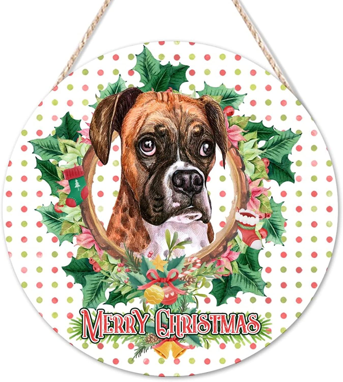 Welcome Sign Merry Christmas Wreath Basset Hound Dog Round Wooden Sign ...