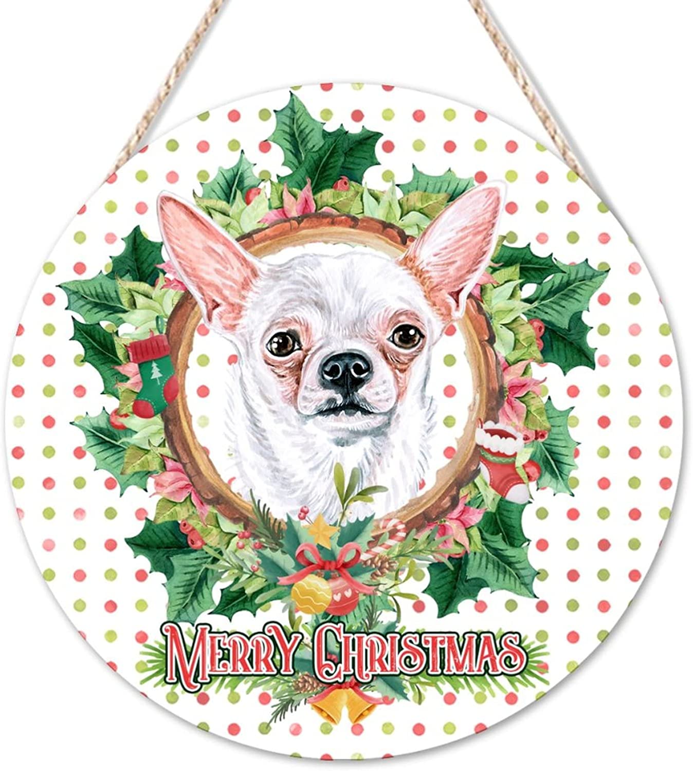Welcome Sign Merry Christmas Wreath Bulldog Dog Round Wooden Sign Santa ...
