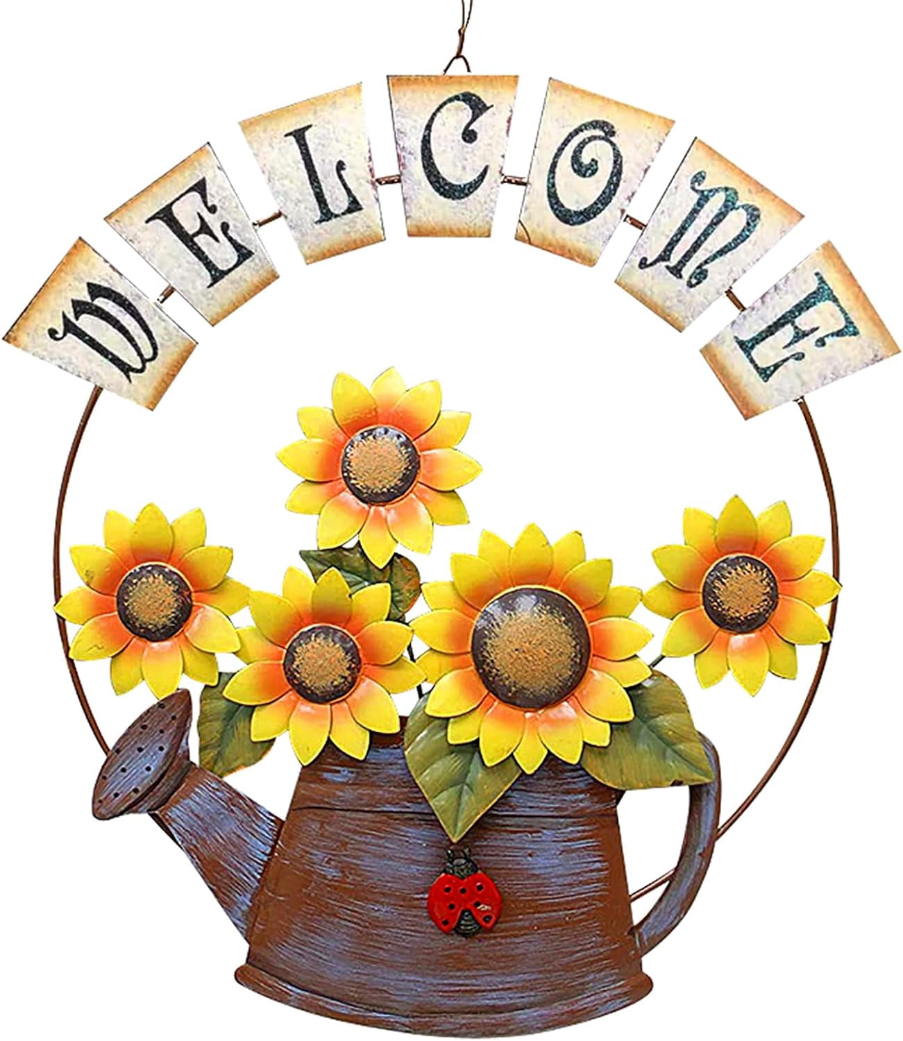 Welcome Sign Metal Hanging Sunflower Signs for Front Door Porch Wall ...