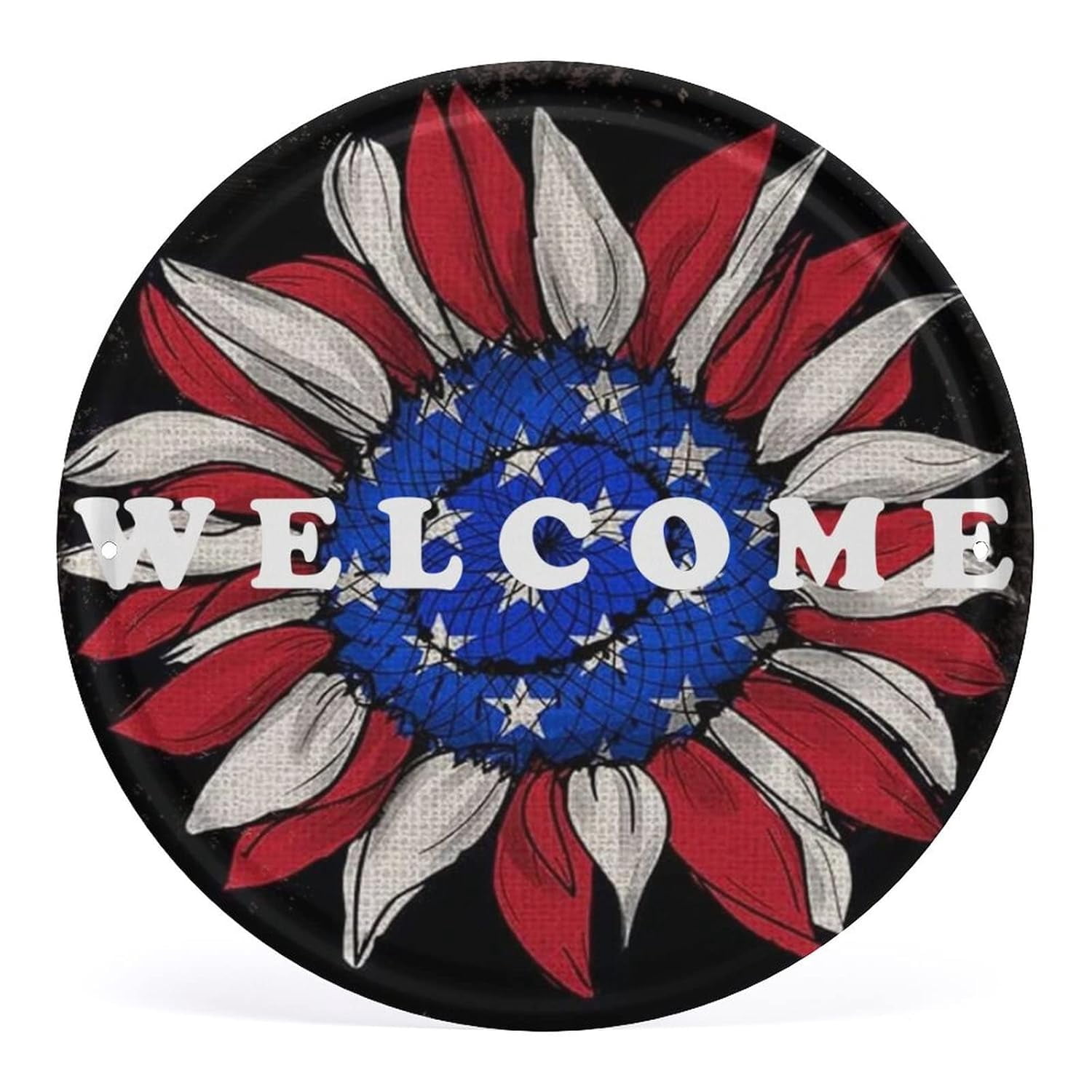 Welcome Sign Metal Wall Art Round Metal tin sign American Flag Hanging ...