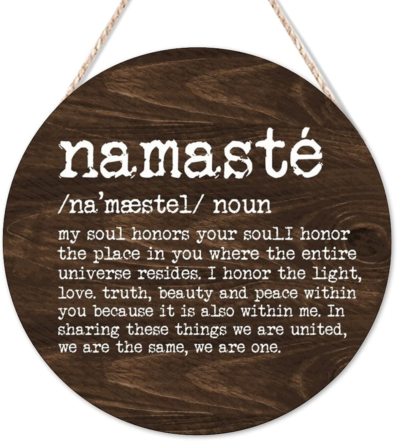 Welcome Sign Namaste Definition Round Wooden Signs Word Description ...