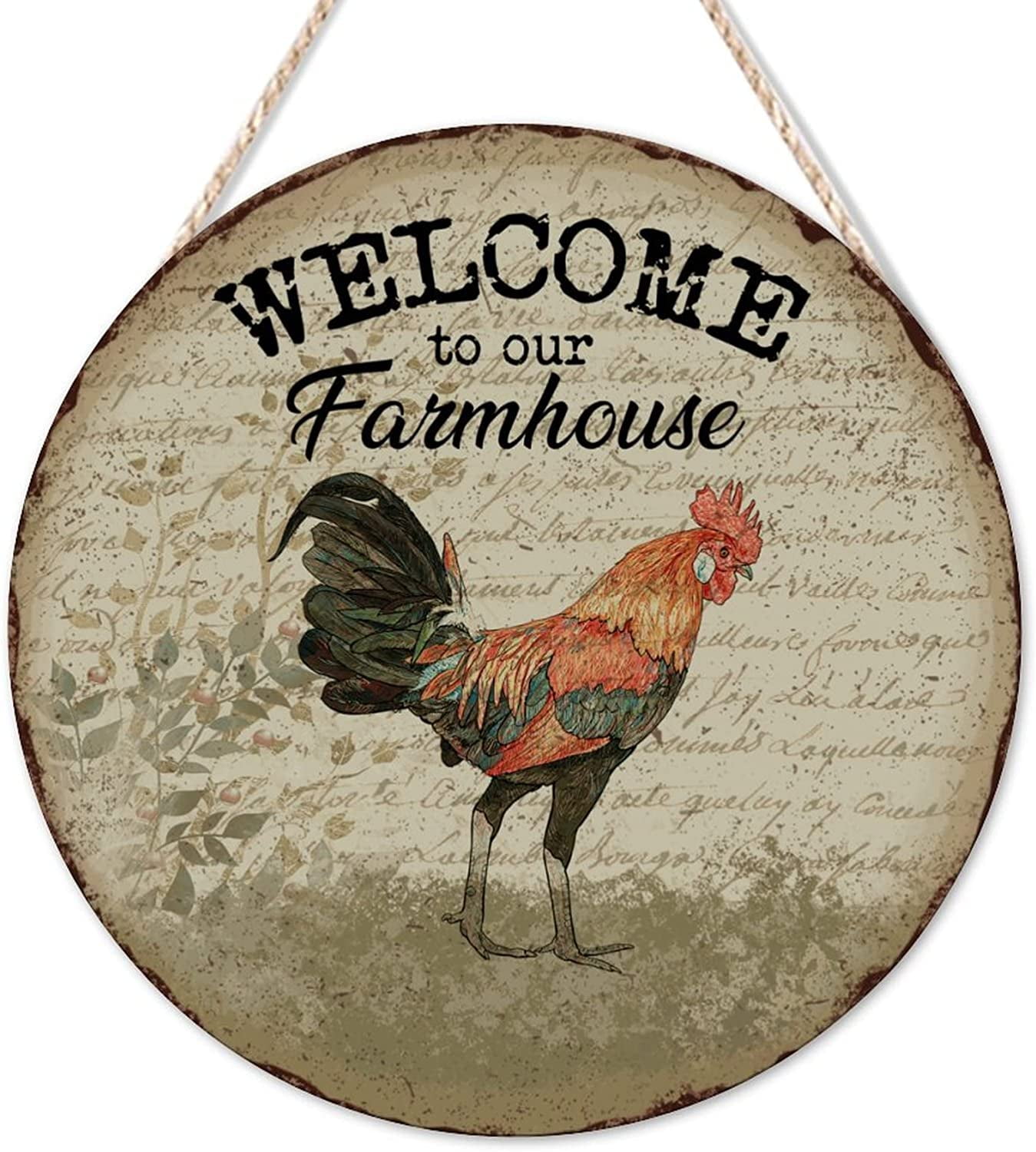 Welcome Sign Welcome to Our Farmhouse Round Wood Signs Farm Chicken ...