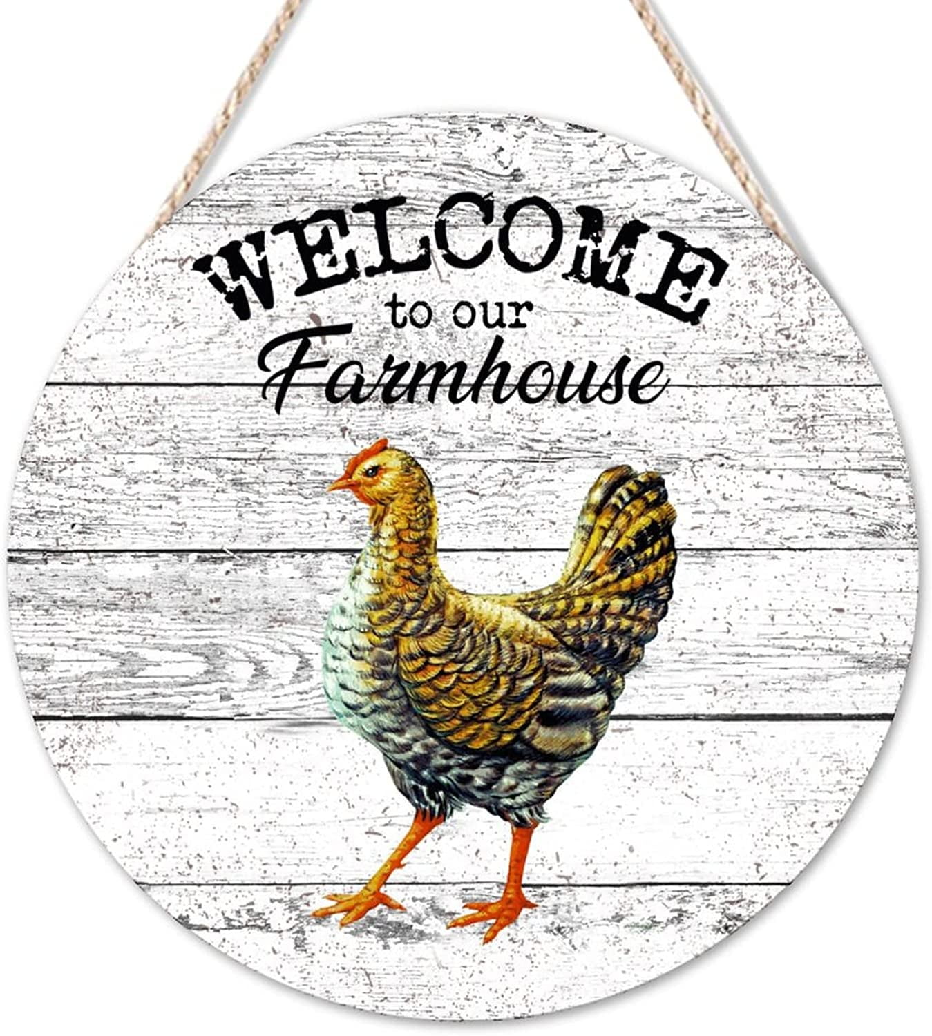 Welcome Sign Welcome to Our Farmhouse Round Wooden Sign Farm Chicken ...