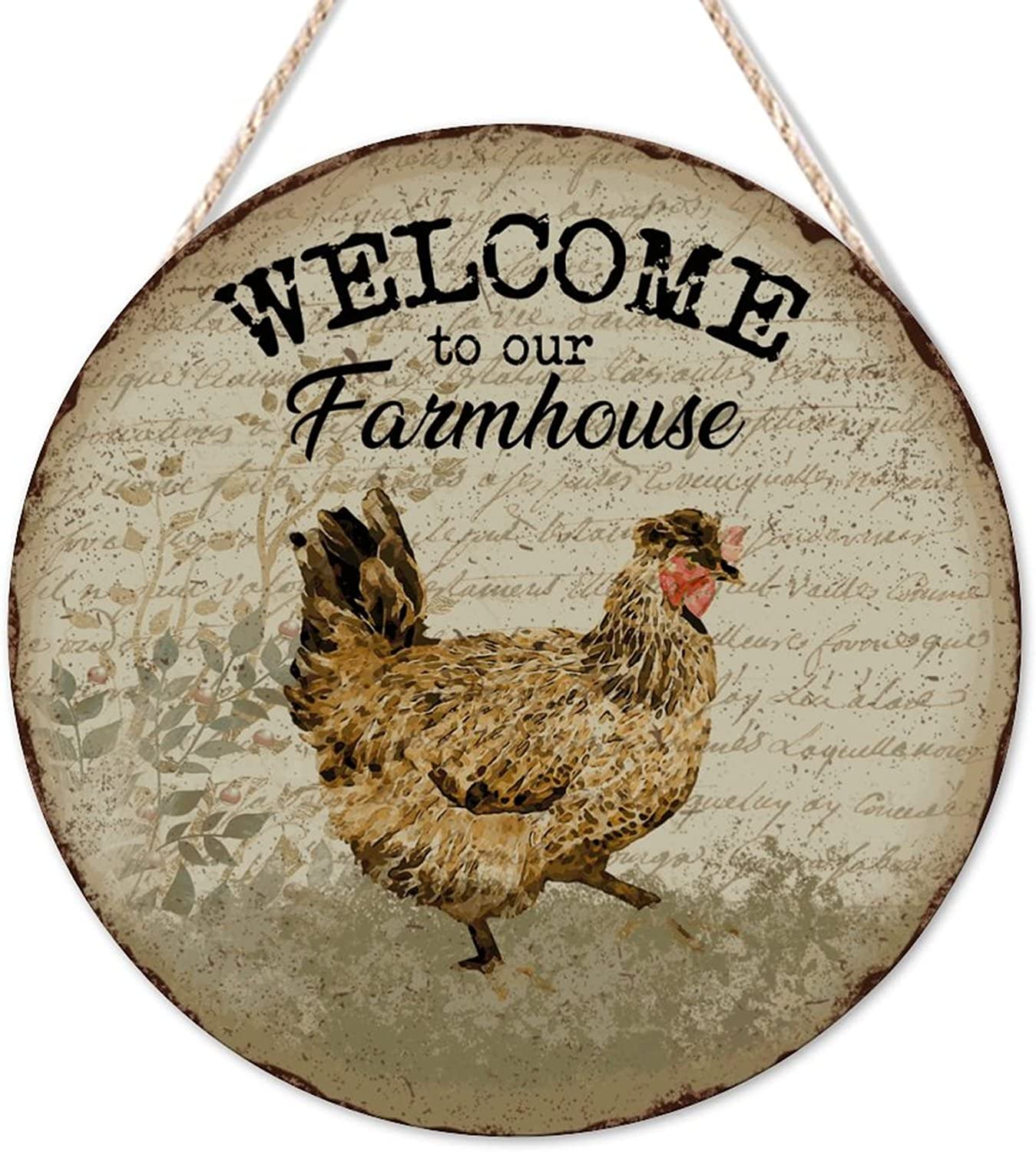 Welcome Sign Welcome to Our Farmhouse Round Wooden Signs Farm Chicken ...