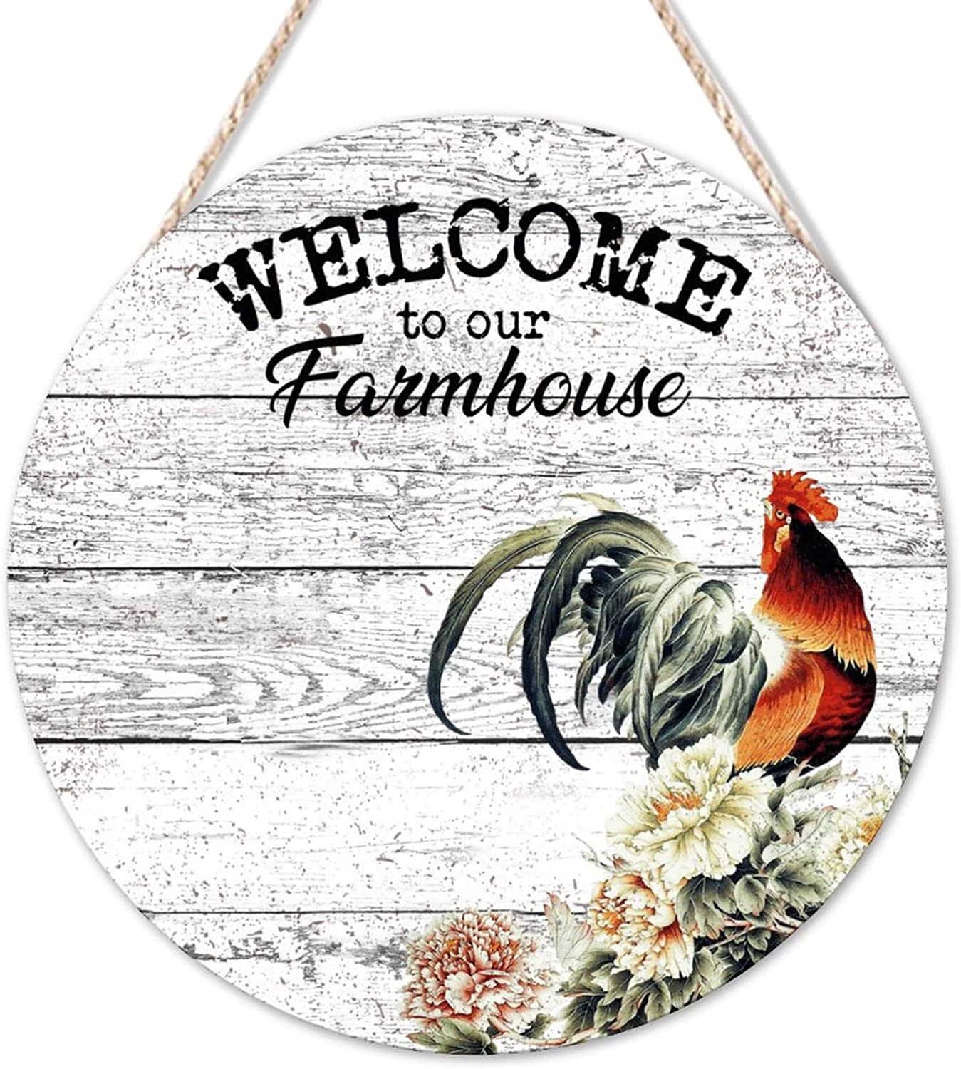 Welcome Sign Welcome to Our Farmhouse Round Wooden Signs Farm Rooster ...