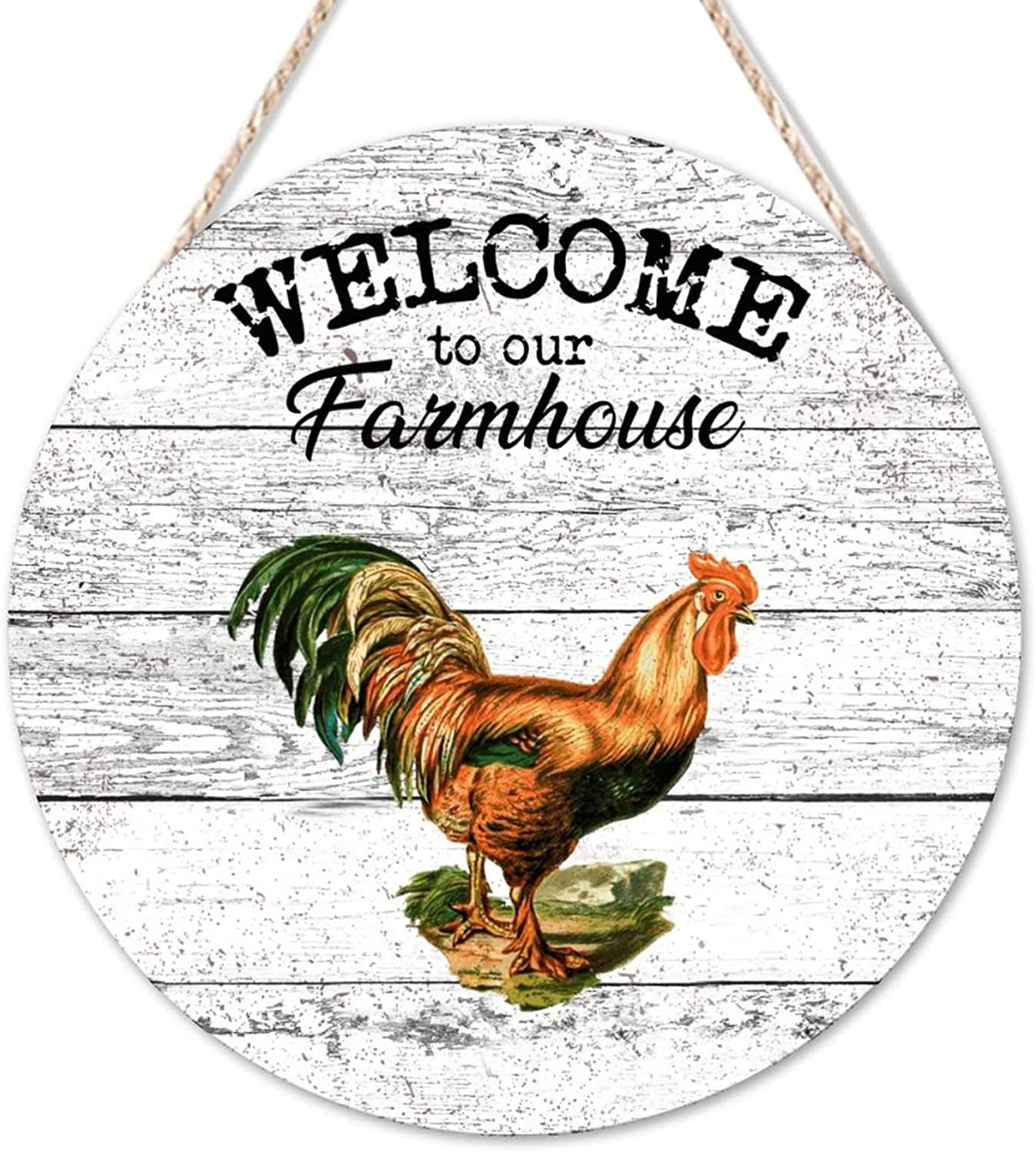 Welcome Sign Welcome to Our Farmhouse Round Wooden Signs Farm Rooster ...
