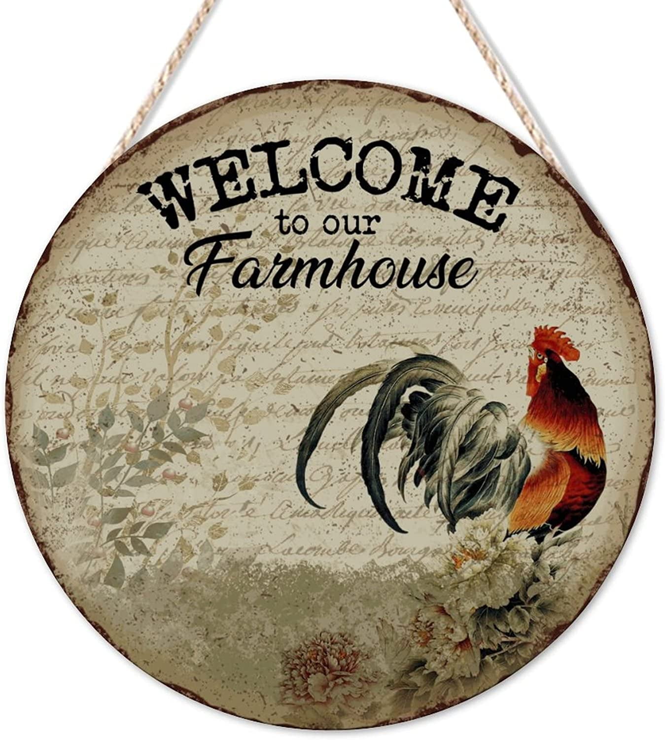 Welcome Sign Welcome to Our Farmhouse Round Wooden Signs Retro Farm ...