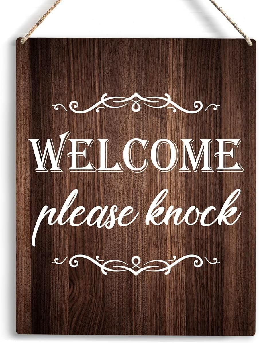 Welcome Sign Please Knock Wooden Hanging Sign For Business Office ...