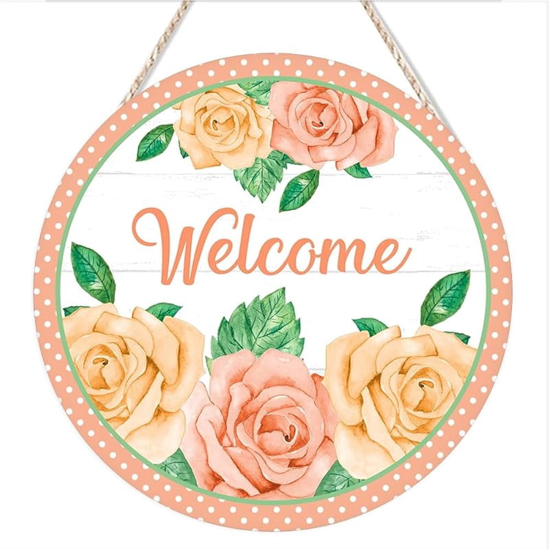 Welcome Sign Round Hanging Wood Sign Rustic Wreath Sign Wall Hanging ...