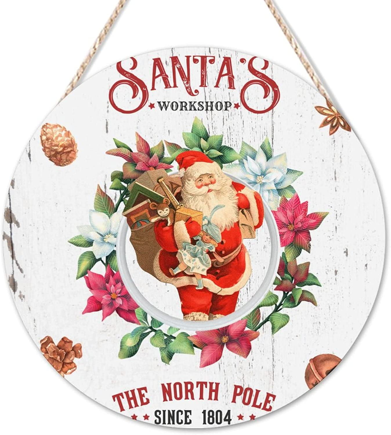 Welcome Sign Santa's Workshop The North Pole Round Signs Rustic ...