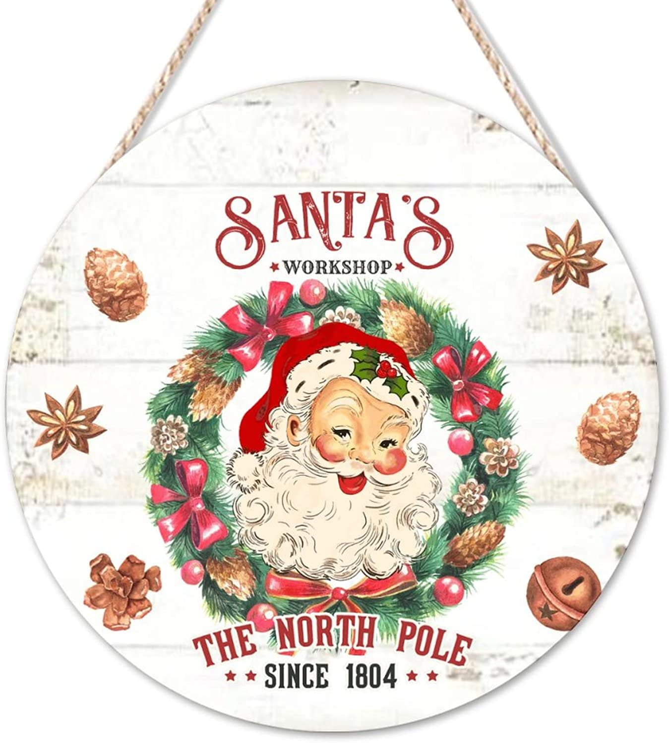 Welcome Sign Santa's Workshop The North Pole Round Wooden Signs Vintage ...