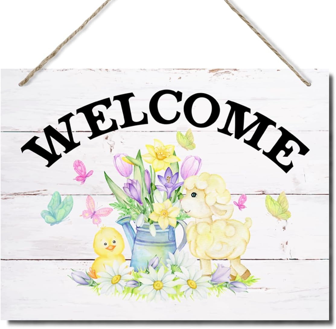 Welcome Sign, Spring Wood Sign, Decorative Hanging Wood Plaque for Wall ...