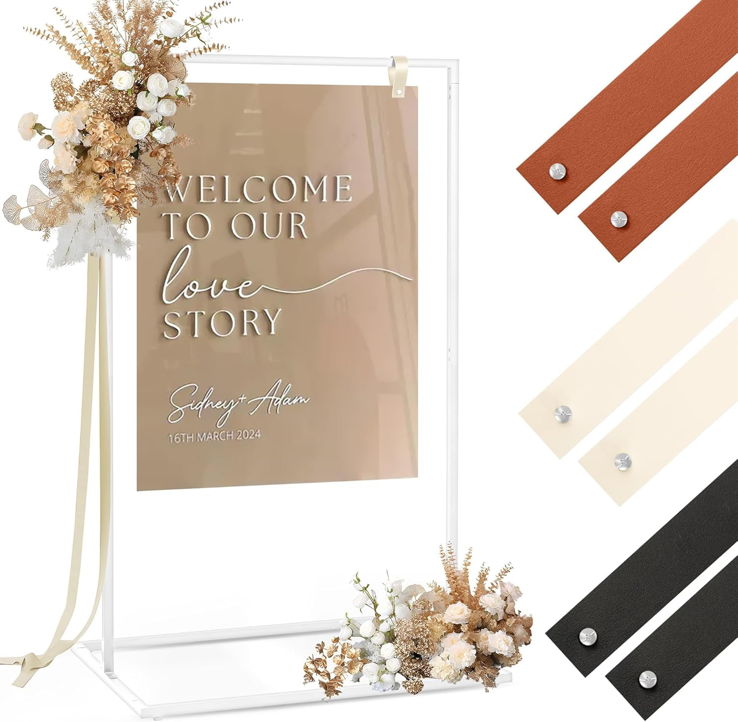 Welcome Sign Stand with 6 Leather Straps – Sturdy Wedding Sign Holder ...