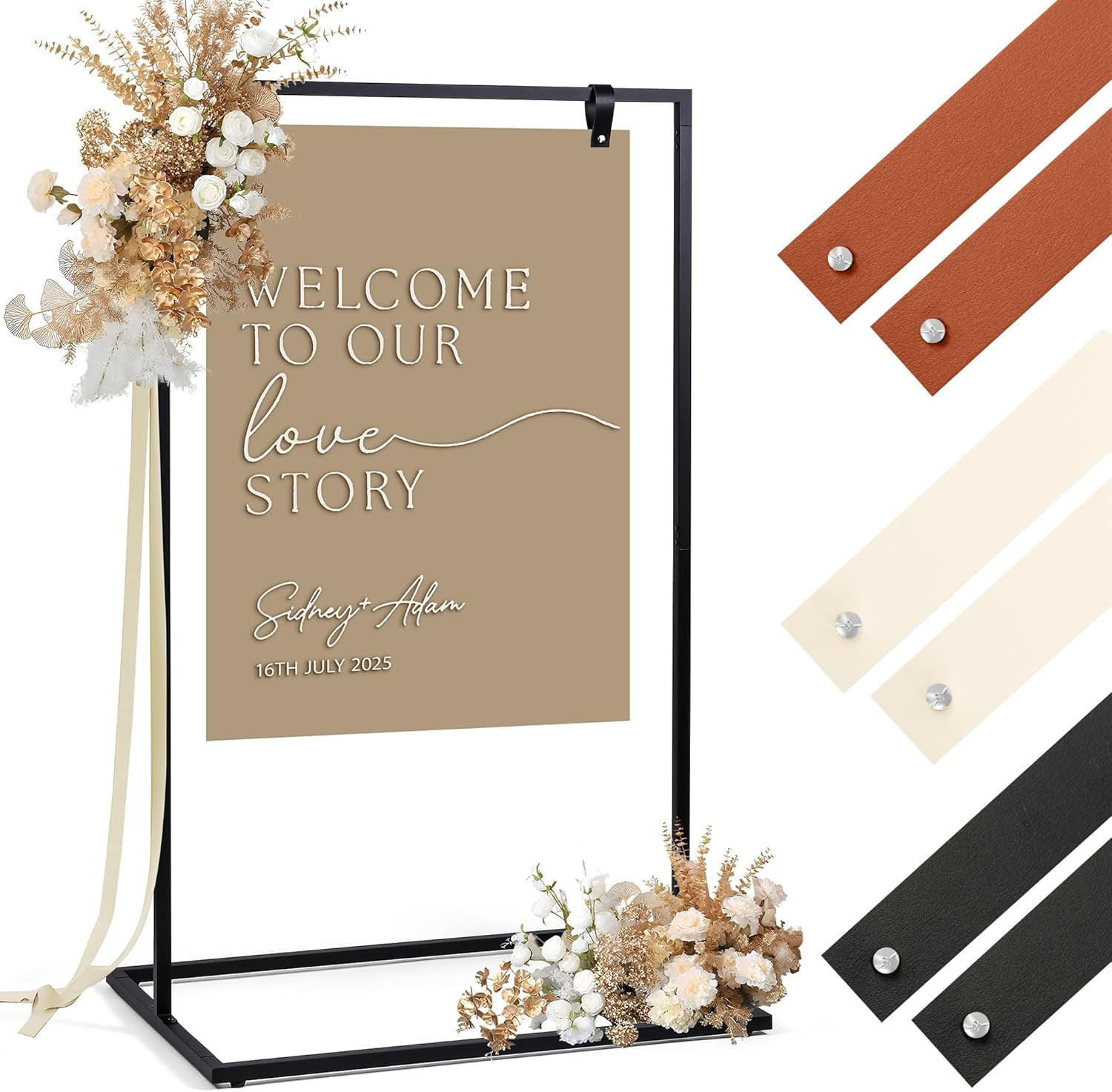 Welcome Sign Stand with 6 Leather Straps – Sturdy Wedding Sign Stand ...