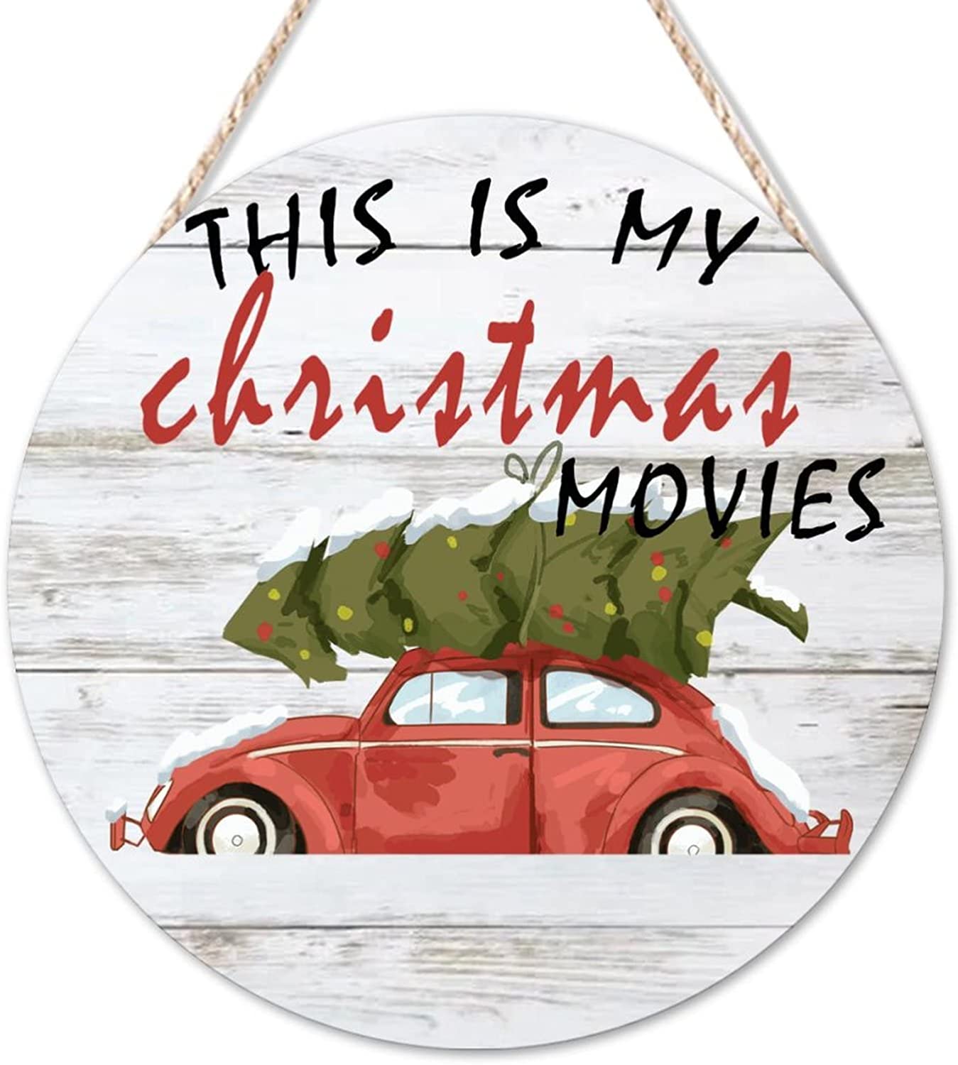 Welcome Sign This Is My Christmas Movies Round Wooden Sign Winter Tree ...