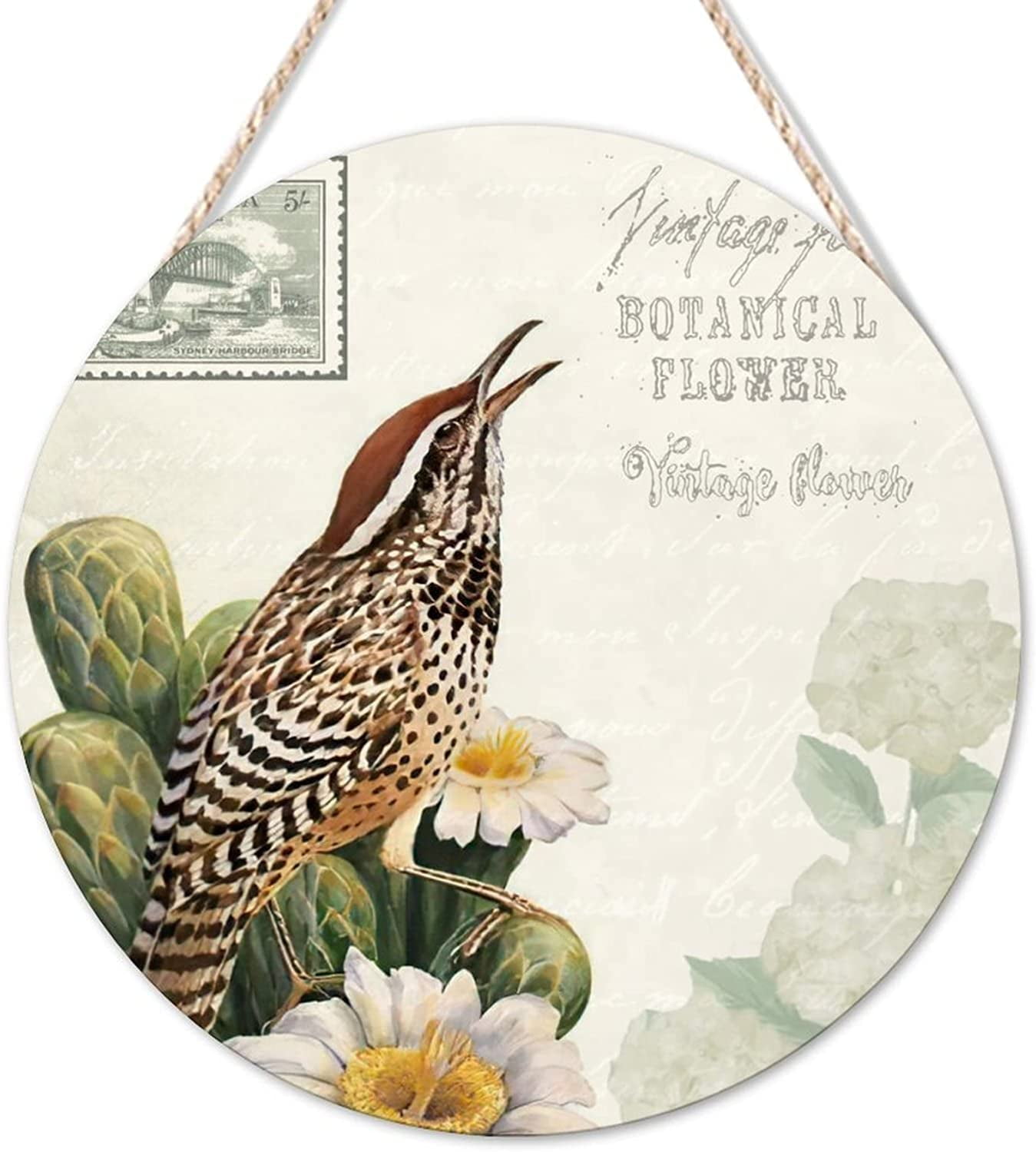 Welcome Sign Vintage Botanical Flower Round Wooden Signs Hummingbird ...