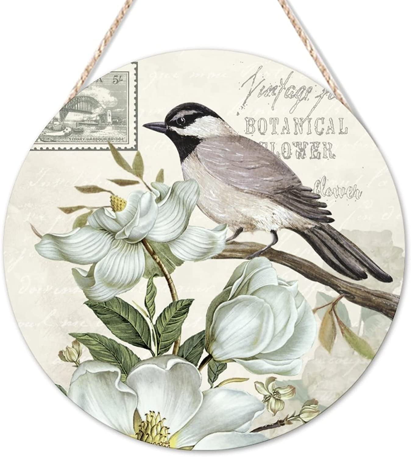 Welcome Sign Vintage Botanical Flower Round Wooden Signs Retro ...