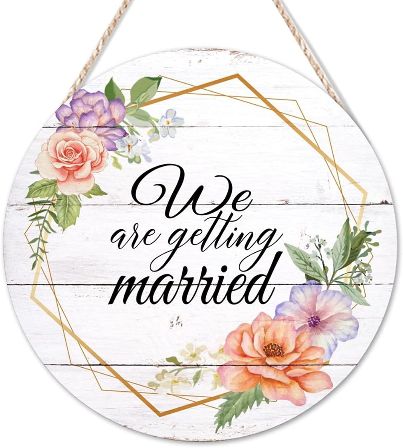 Welcome Sign We are Getting Married Round Wood Sign Spring Orange ...