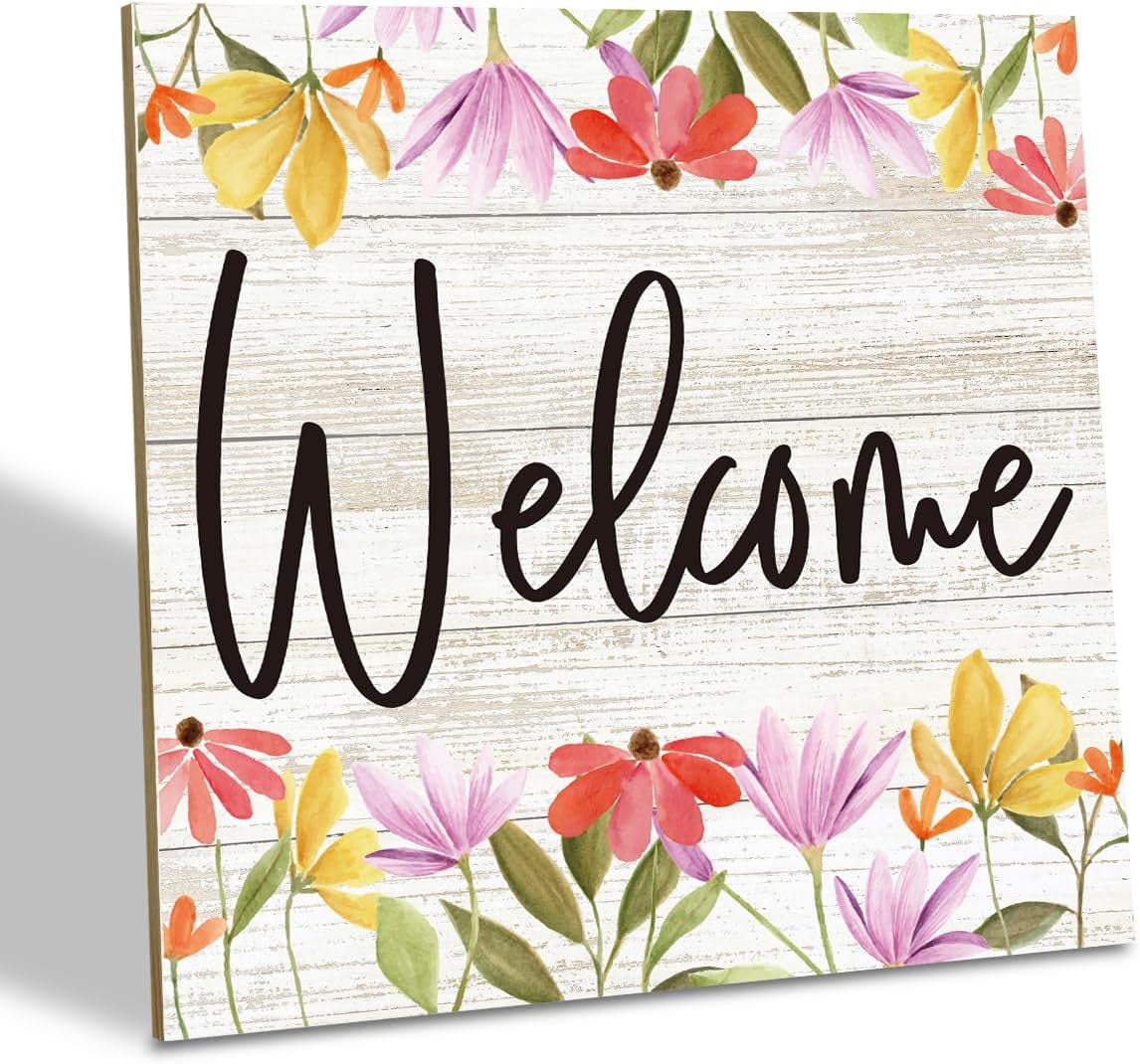 Welcome Sign Wood Plaque Table Art Sign Spring Decor Sign Tulip Decor ...