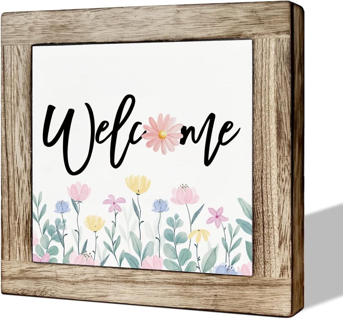 Welcome Sign, Wooden Box Signs for Home Decor, Spring Welcome Sign ...