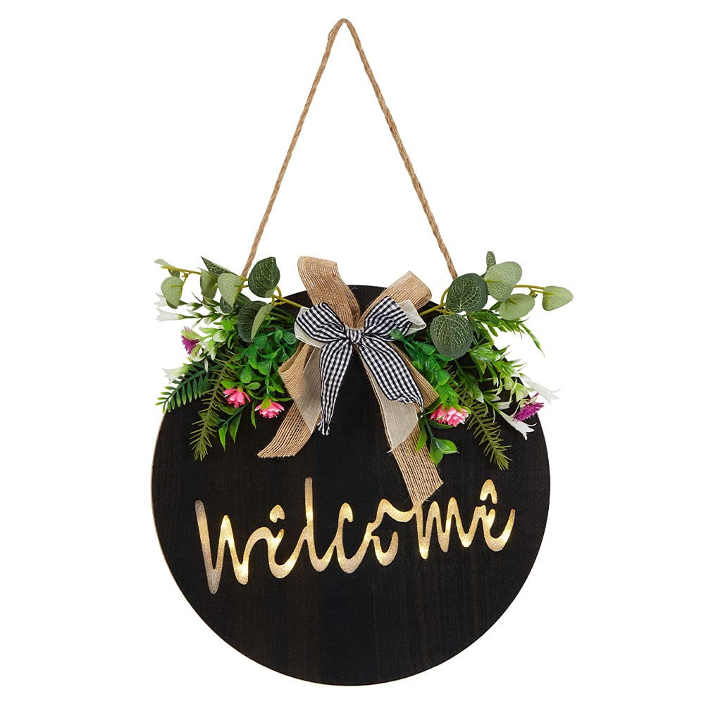 Welcome Sign Wooden Decor Sign Wooden Seasonal LED Warm Light Welcome ...