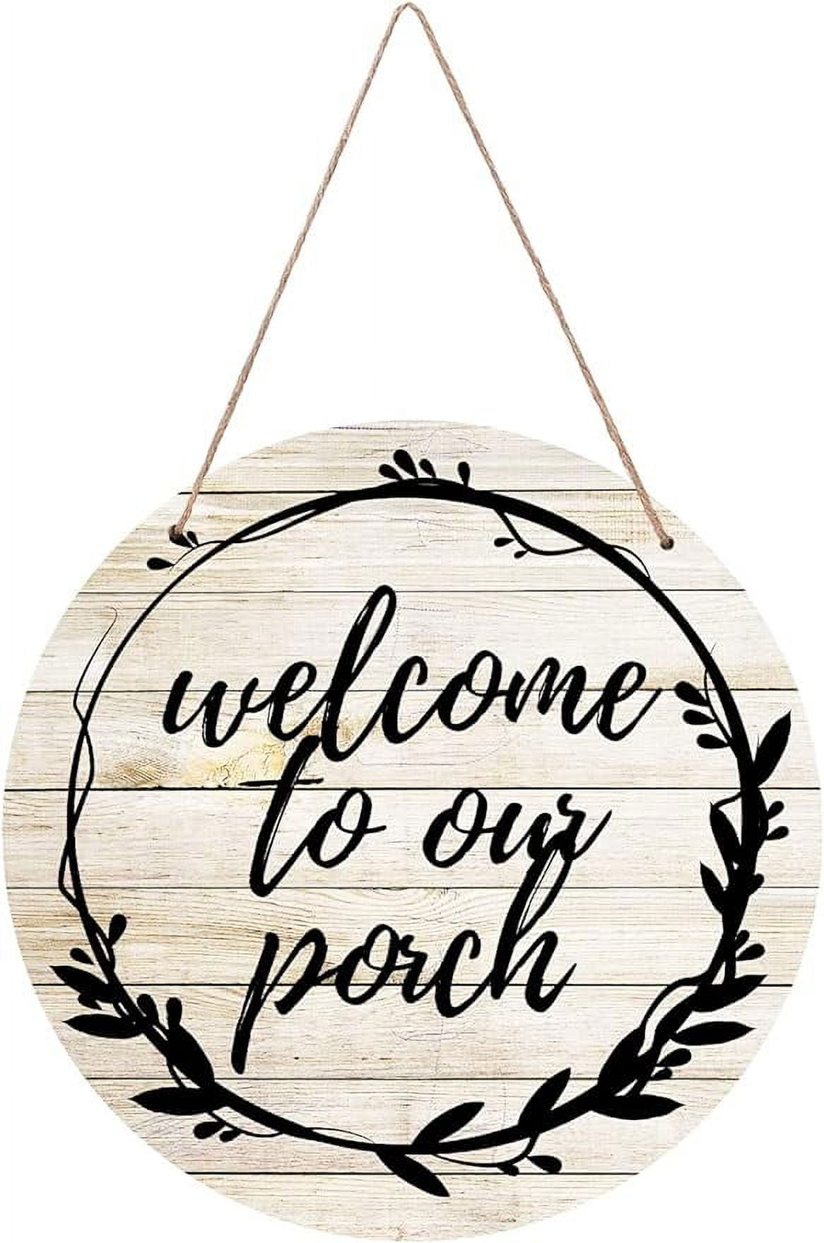 Welcome Sign Wooden Flat Round Hanging Door Sign Rustic Wreath Pattern ...