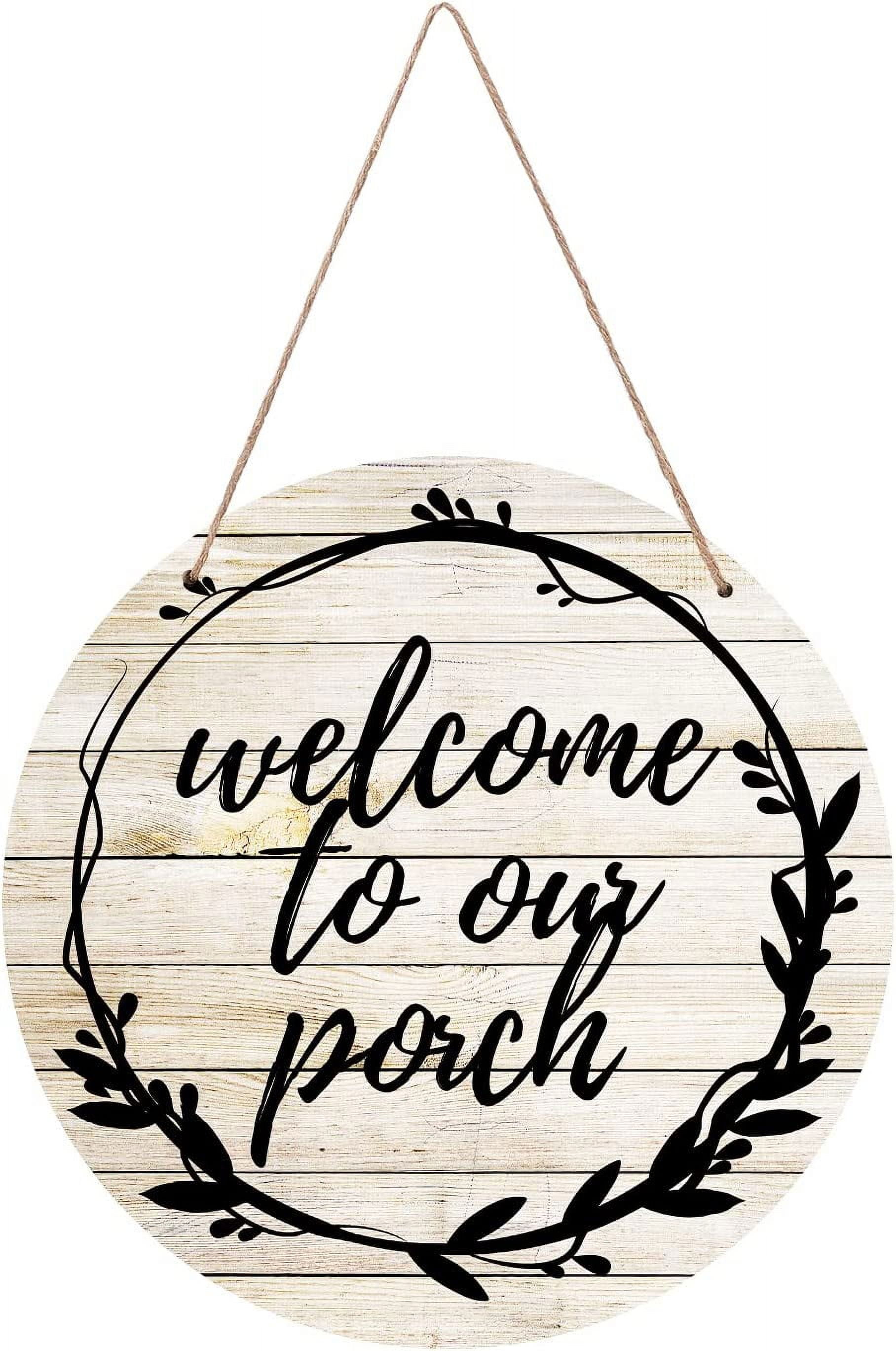 Welcome Sign Wooden Flat Round Hanging Door Sign Rustic Wreath Pattern ...