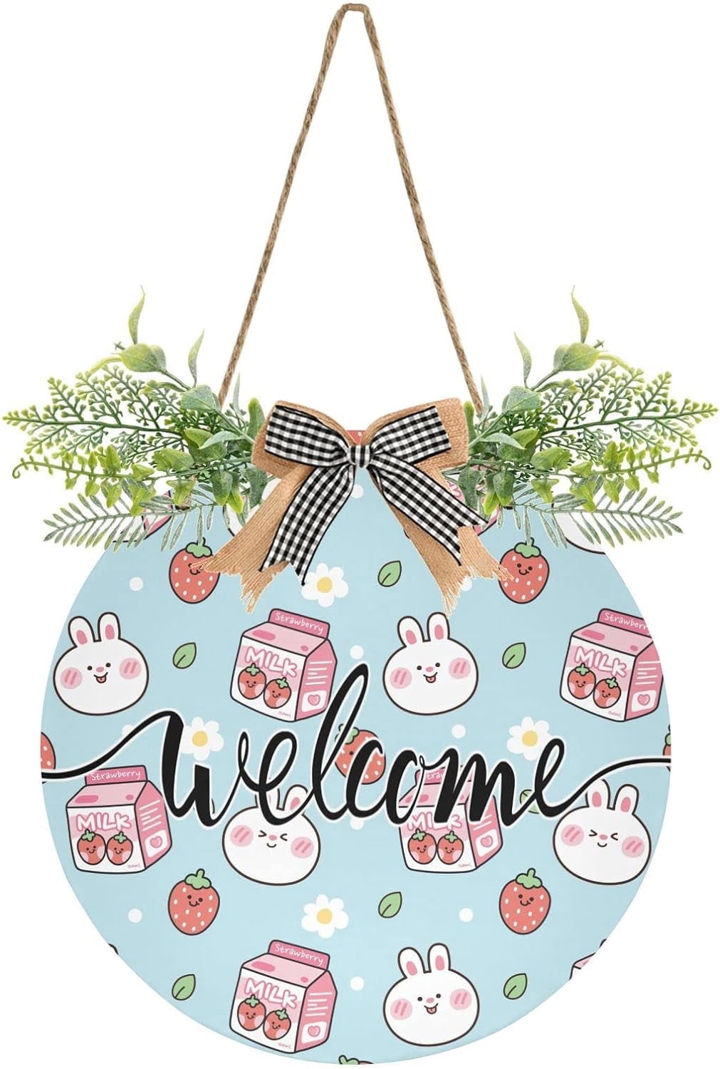 Welcome Sign with Wreath for Front Door, Rustic Round Hanging Welcome ...