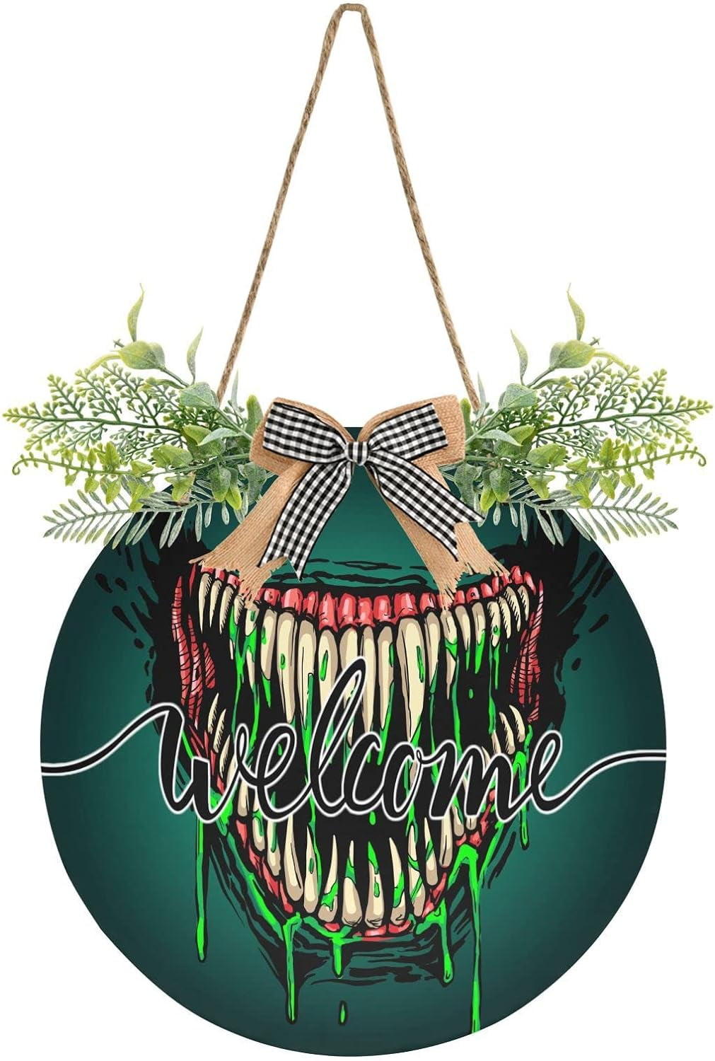 Welcome Sign with Wreath for Front Door, Rustic Round Hanging Welcome ...