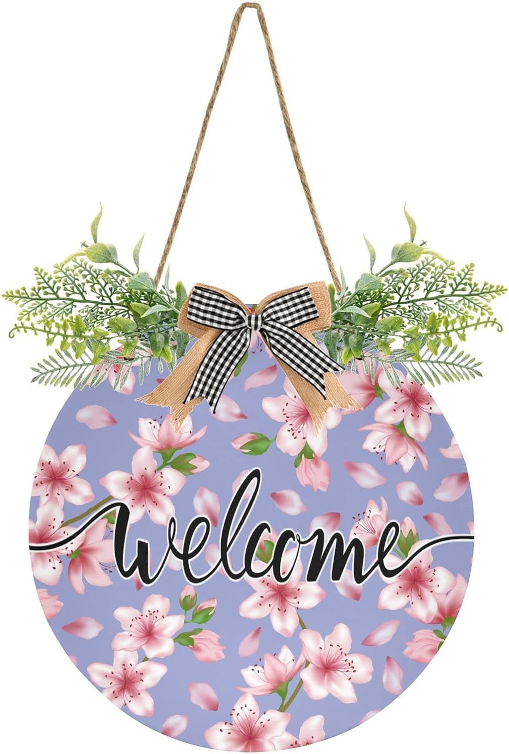 Welcome Sign with Wreath for Front Door, Rustic Round Hanging Welcome ...