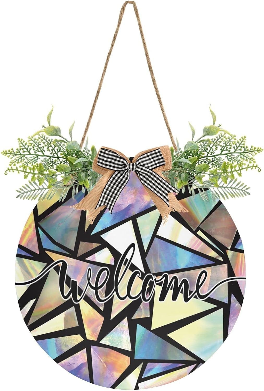 Welcome Sign with Wreath for Front Door, Rustic Round Hanging Welcome ...