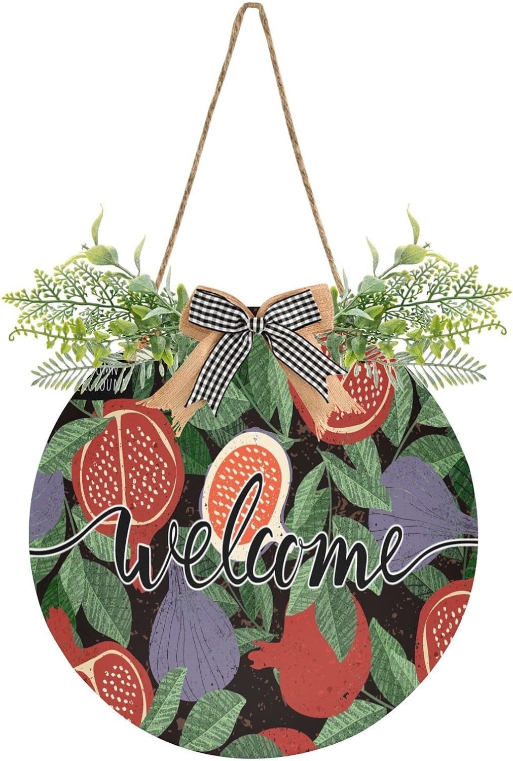 Welcome Sign with Wreath for Front Door, Rustic Round Hanging Welcome ...