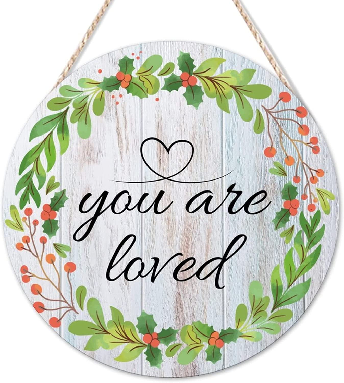 Welcome Sign You are Loved Round Wooden Signs Farmhouse Spring Green ...