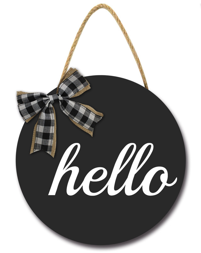 Welcome Sign for Front Door, Hello Sign Decor Round Wood Hanging Sign ...