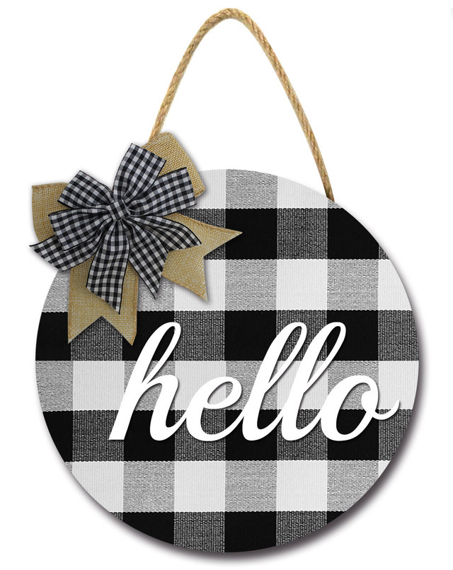 Welcome Sign for Front Door, Hello Sign Decor Round Wood Hanging Sign ...